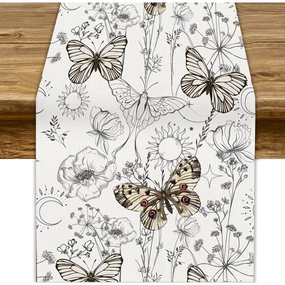 Butterfly Flower Table Runner,Beautiful Stylish Floral Plants Pattern ...