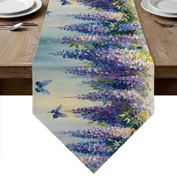 Butterfly Flower Table Runner Linen Burlap Table Runner 60 Inches Long ...