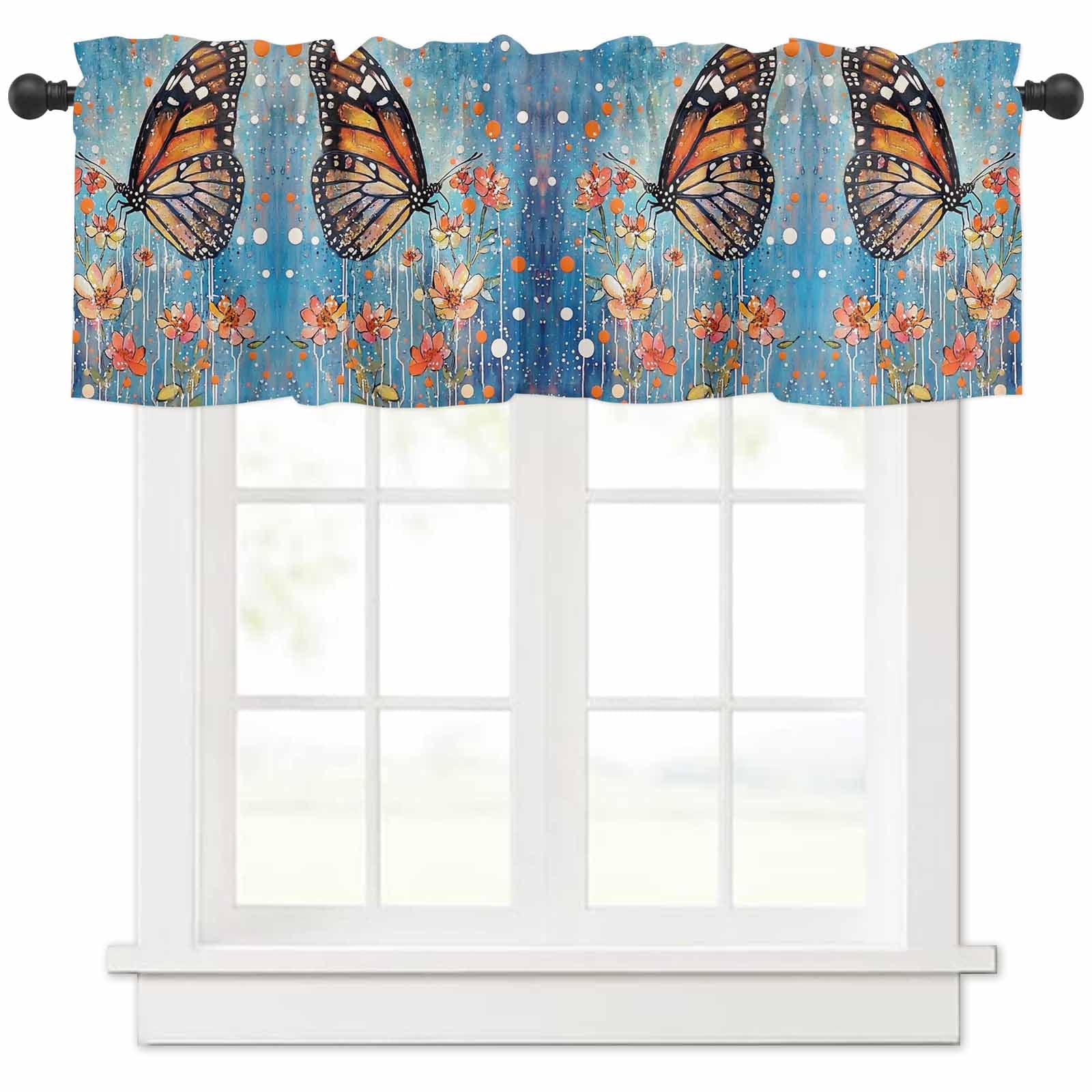 Butterfly Flower Valances for Windows Farmhouse Kitchen Curtains ...
