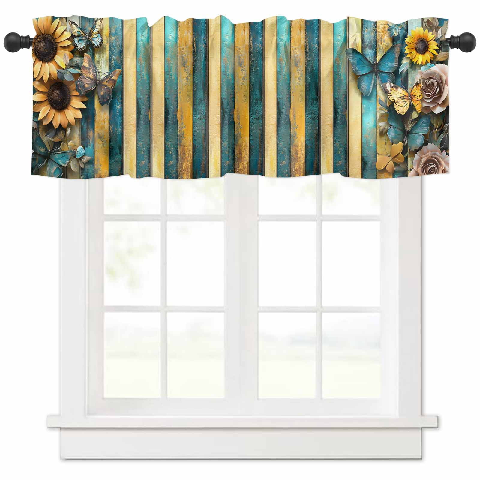 Butterfly Flower Valances for Windows Farmhouse Kitchen Curtains ...