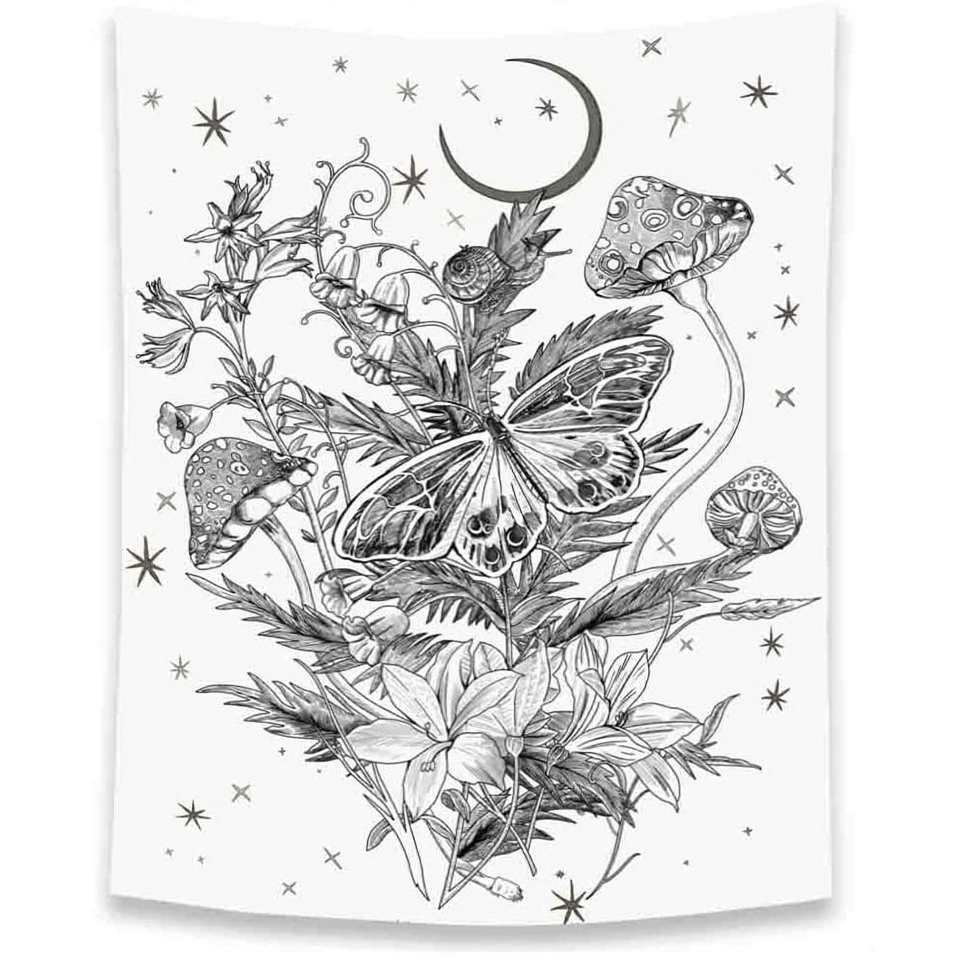 Butterfly and Flower Vertical Tapestry Wall Hanging Moon Stars Floral ...