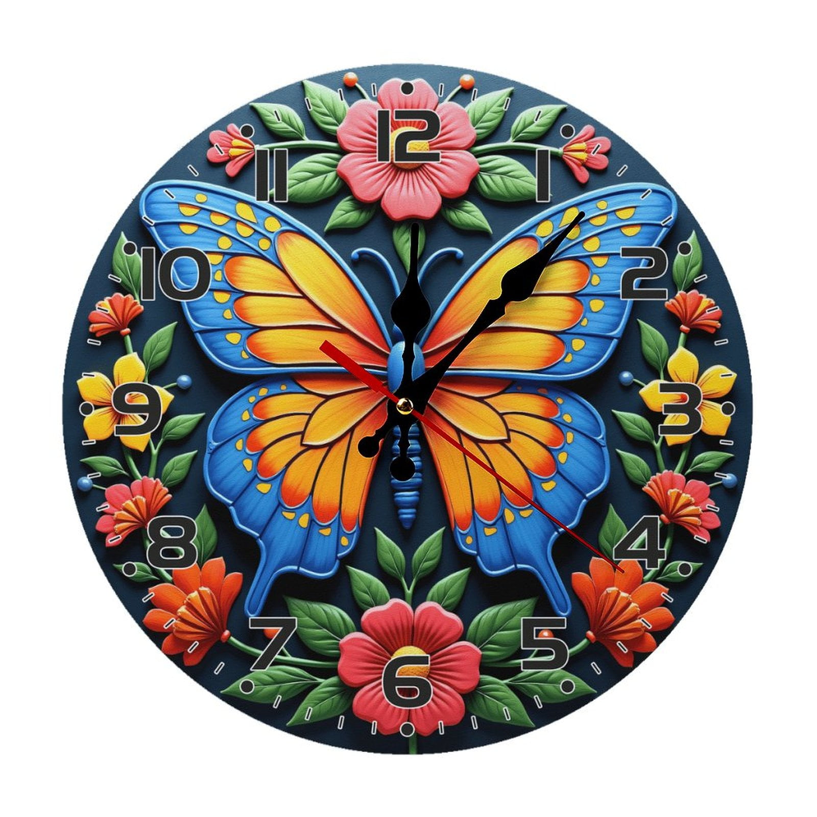 Butterfly Flower Wall Clock 10 Inch Silent Non Ticking Round Clock ...