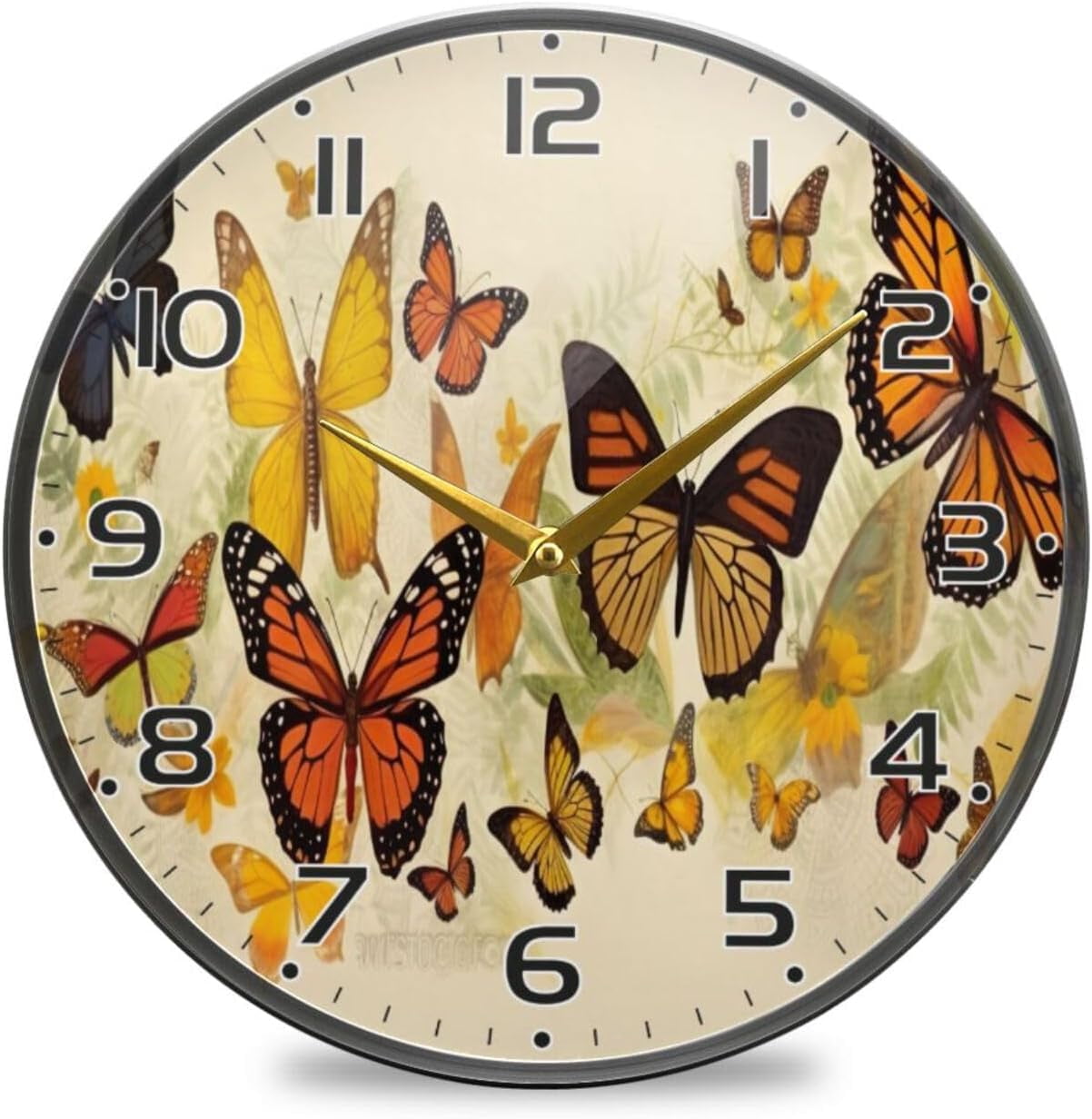 Butterfly Flower Wall Clock Round Silent Non Ticking Battery Operated ...