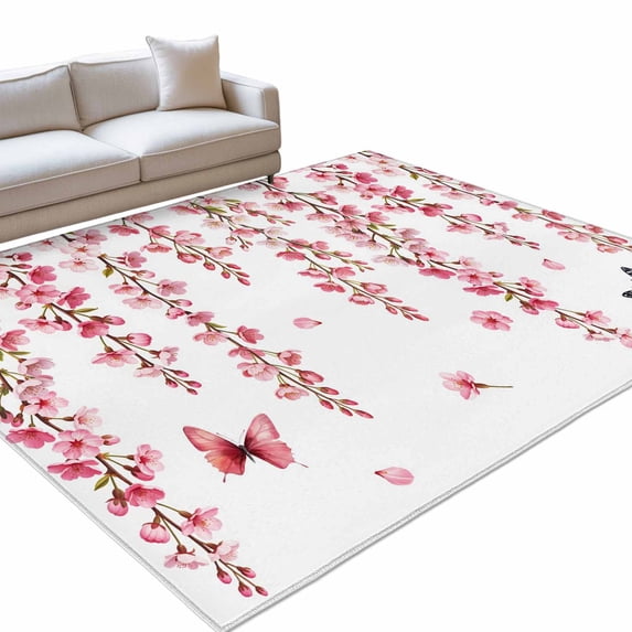 Butterfly Flower Washable Rug 5x7 Area Rug for Living Room Bedroom Non ...