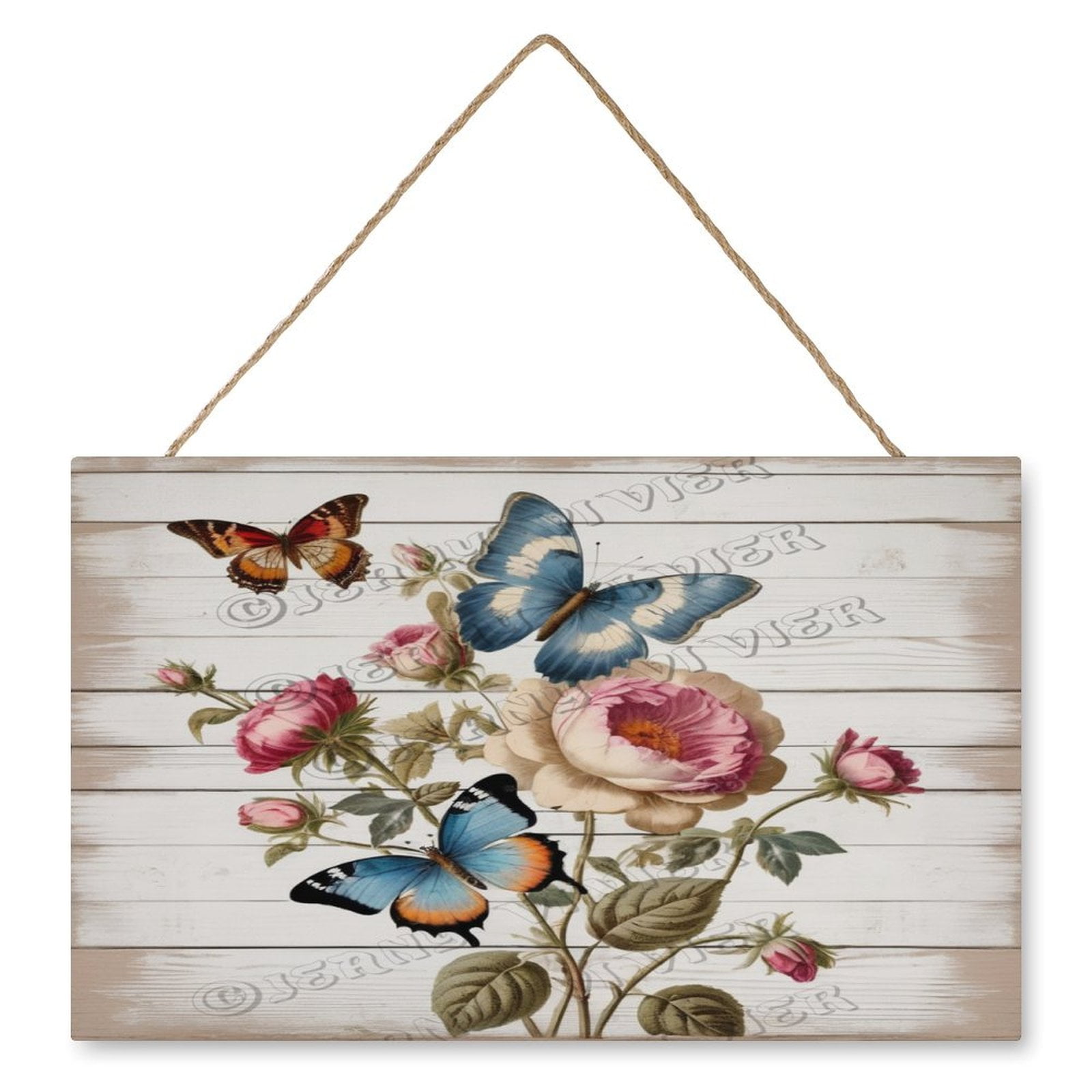 Butterfly & Flower Welcome Decor Sign, Hanging Wood Sign Home ...