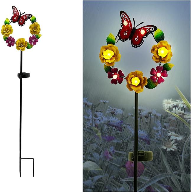 Butterfly & Flower Wreath Solar Light Garden Stake - Walmart.com