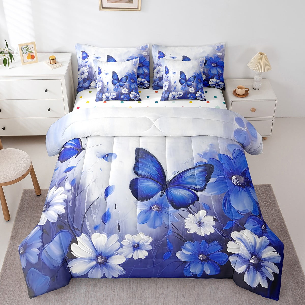 Butterfly Flowers Bed in a Bag King Size Comforter Set 7 Pieces,Dark ...