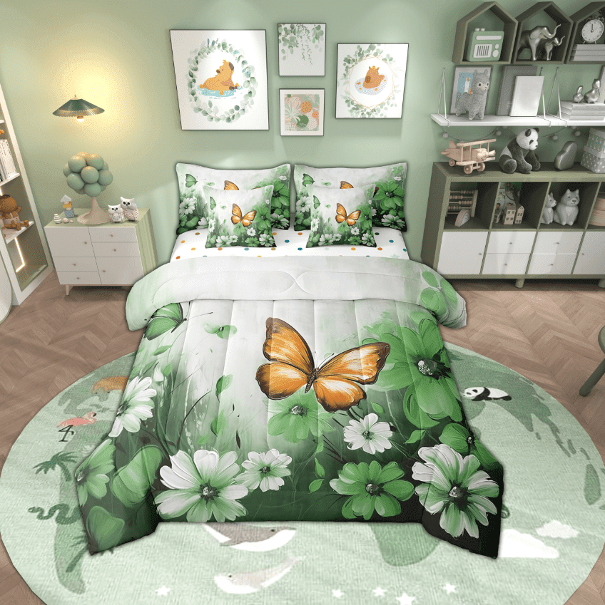 Butterfly Flowers Bed in a Bag King Size Comforter Set 7 Pieces,Orange ...