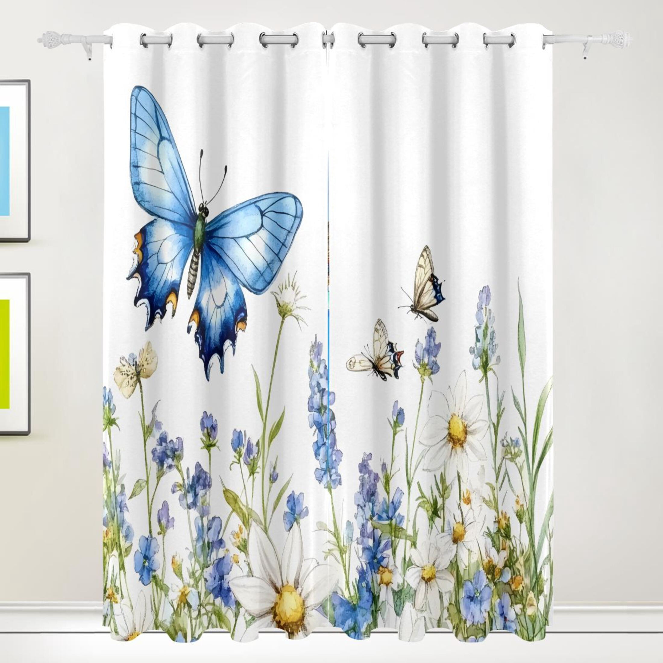 Butterfly Flowers Blackout Curtains 55W x 84L Living Room Bedroom ...