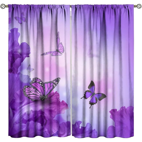 Butterfly Flowers Blackout Curtains Purple Spring Plants Animals Modern ...