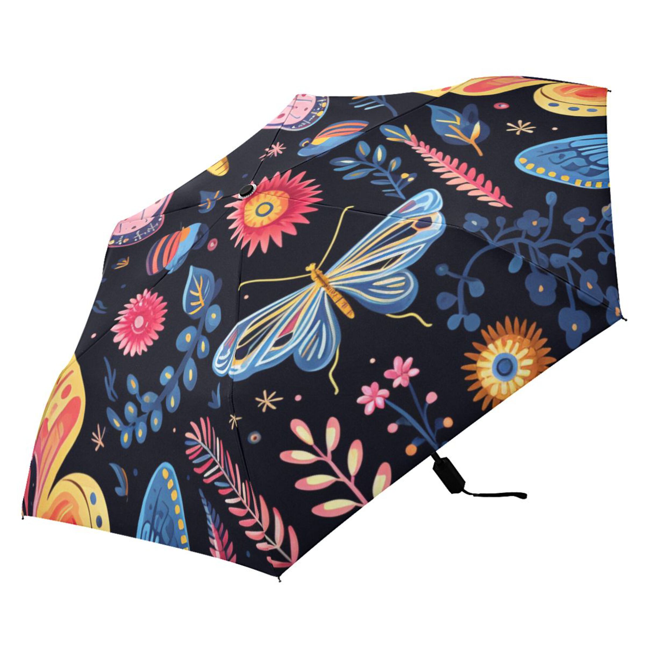 Butterfly Flowers Compact Folding Umbrella for Rain Windproof Travel ...