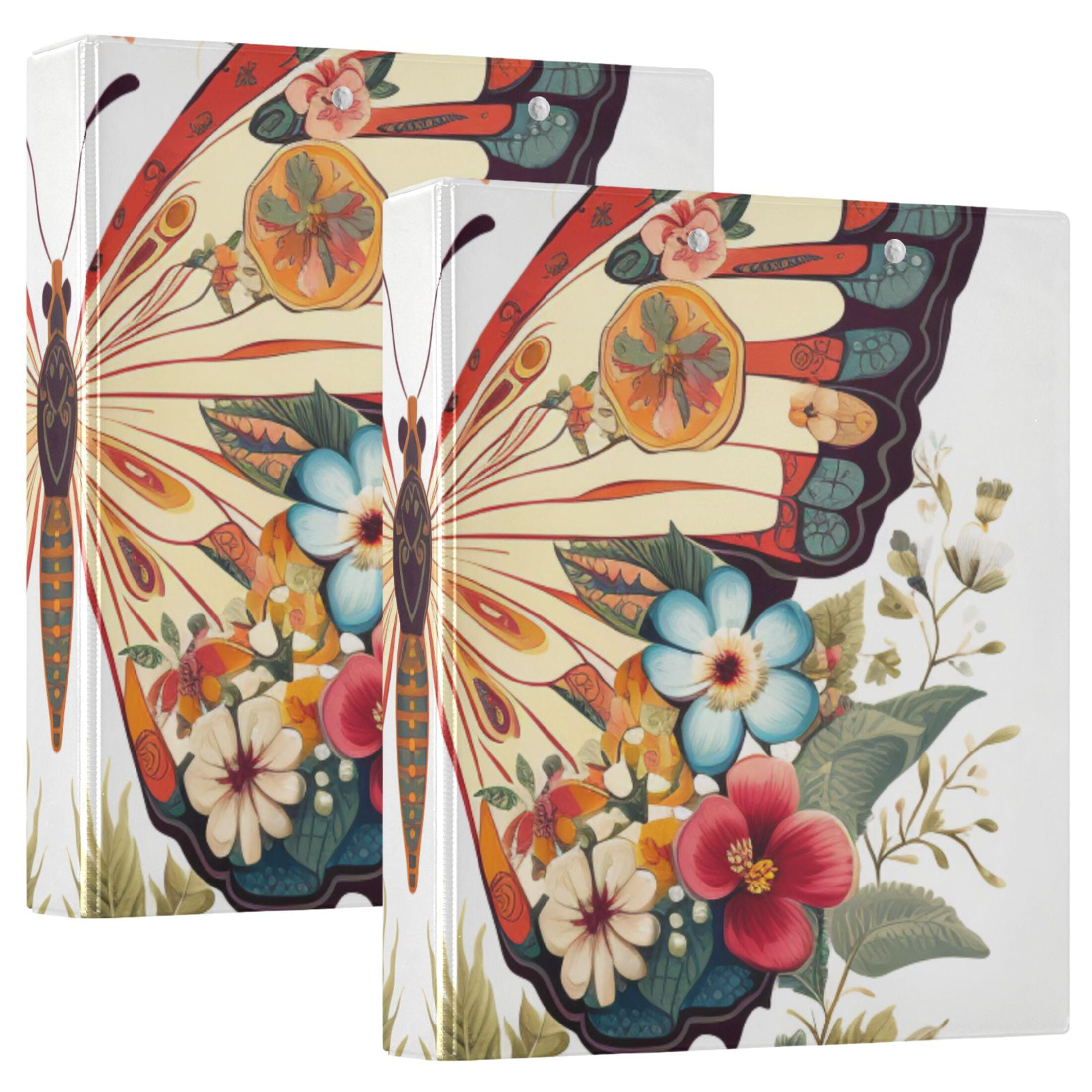 Butterfly Flowers Floral 3 Ring Binders 1.5 inch Hardcover File Folders ...