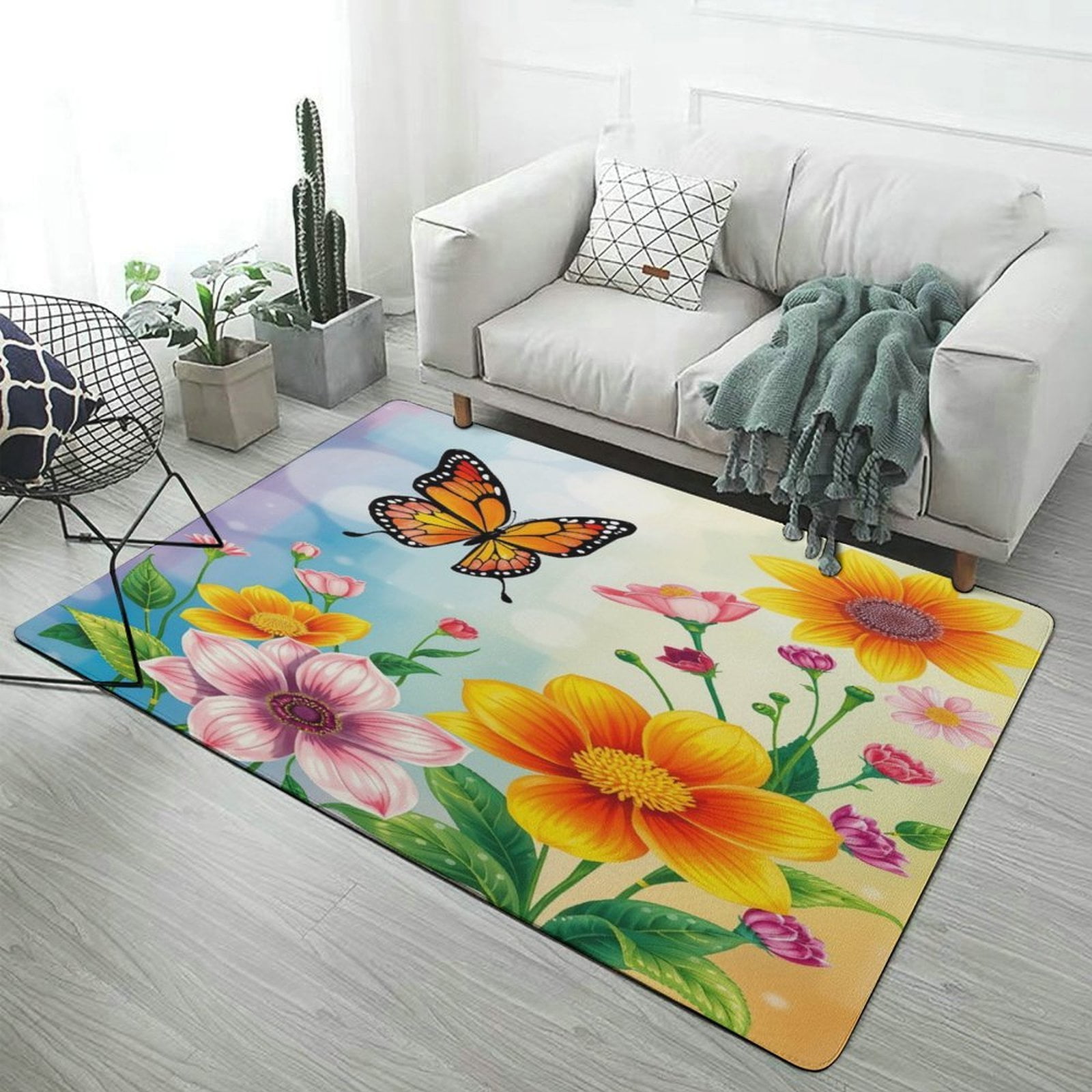 Butterfly Flowers Garden Light Luxury Home Carpets Living Room Ration ...