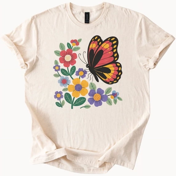 Butterfly Flowers Graphic T-Shirt Nature Spring Floral Tee - Walmart.com