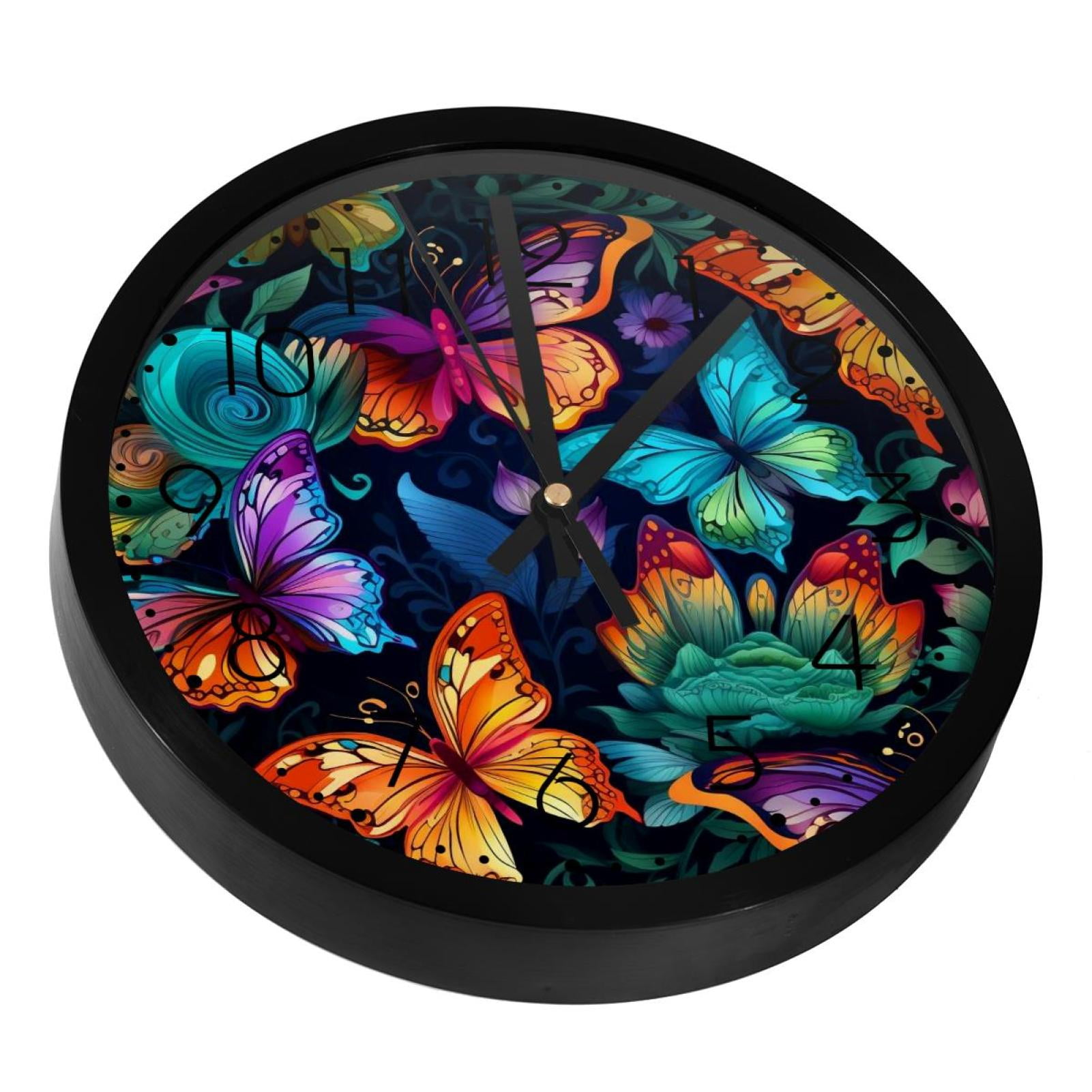 Butterfly Flowers Leaves Silent Wall Clock, Non Ticking Battery ...