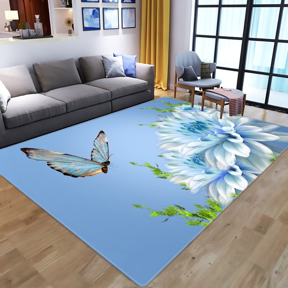 Butterfly Flowers Spring Printed Carpet Living Room Bedroom Home r ...
