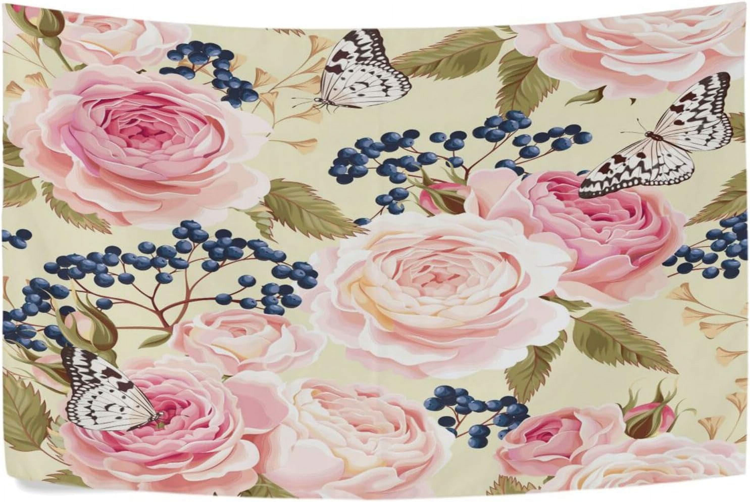 Butterfly Flowers Tapestry Aesthetic Tapestry Wall Hanging 80" x 60 ...