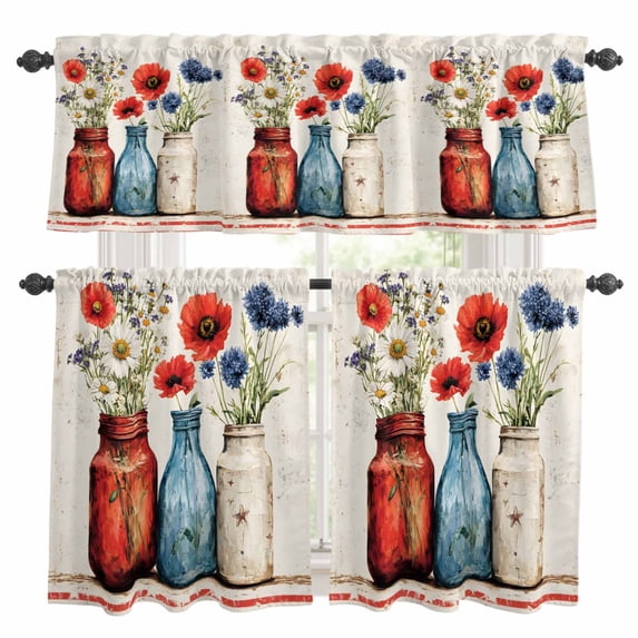 Butterfly Flowers in Vase Kitchen Curtains Set for Windows, Spring ...