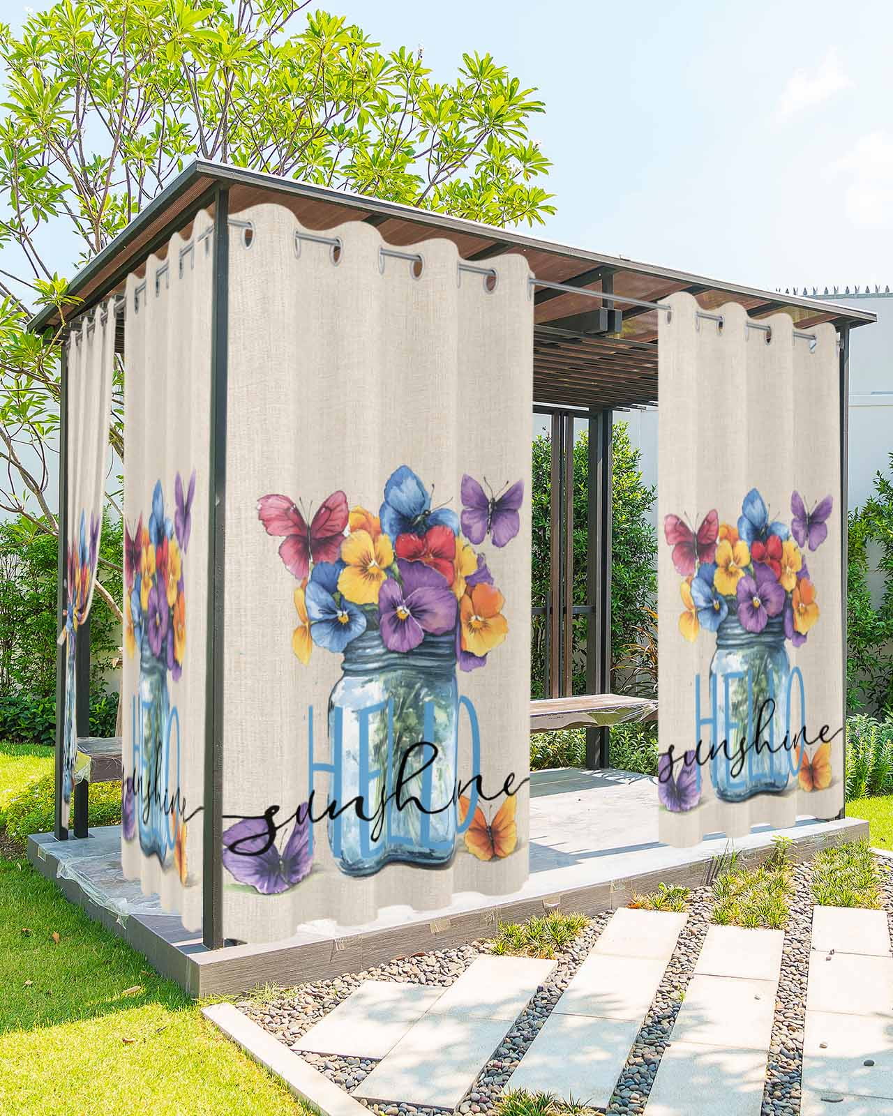 Butterfly Flowers in Vase Outdoor Curtains for Patio, Spring Floral ...