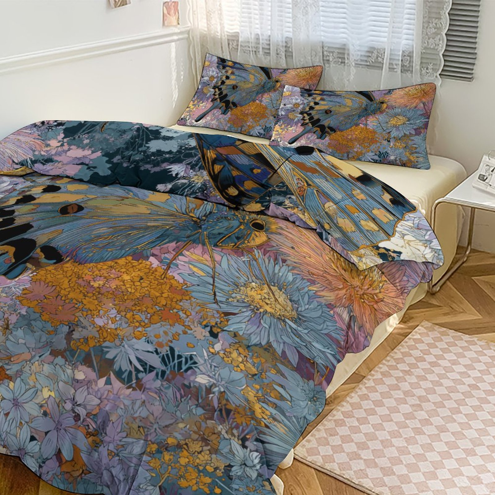 Butterfly Flowers Vibrant Artwork Nature Beauty Bedding Set with Zipper ...