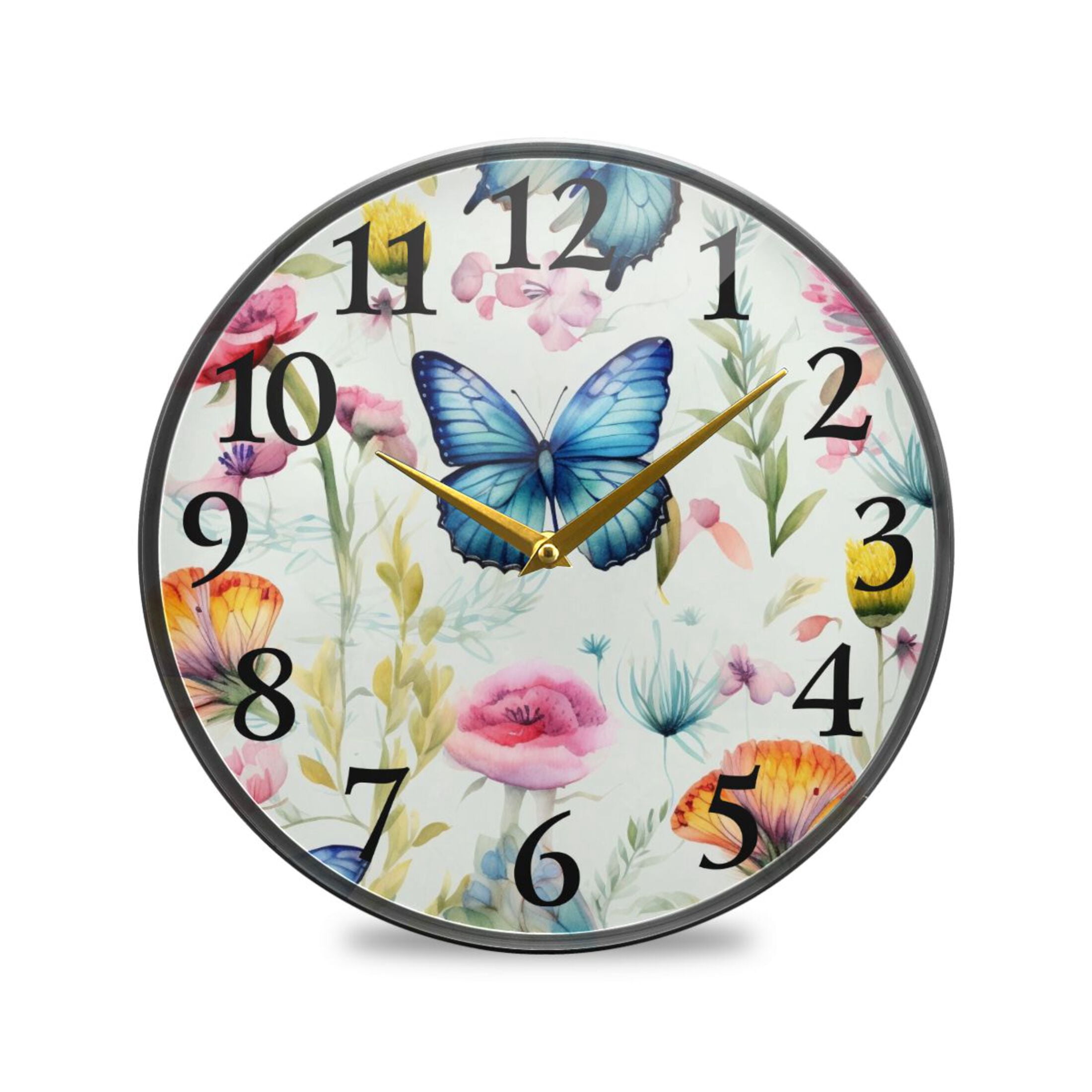Butterfly Flowers Wall Clocks Battery Operated 9.5 Inch Round Clock ...