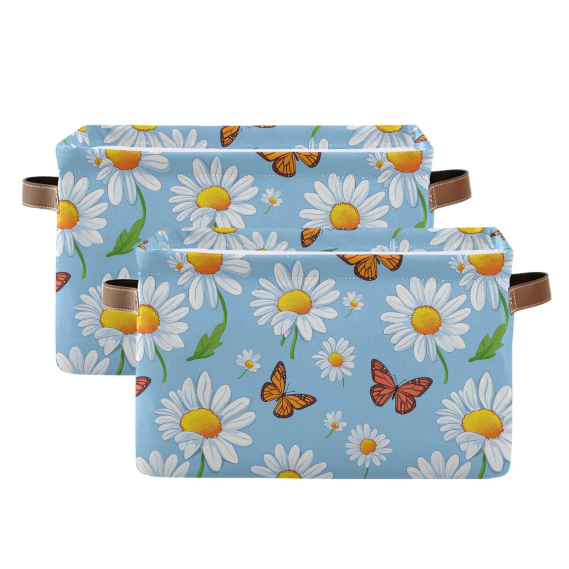 Butterfly Flying in Daisy Sea Storage Bins with Handle Fabric Organizer ...