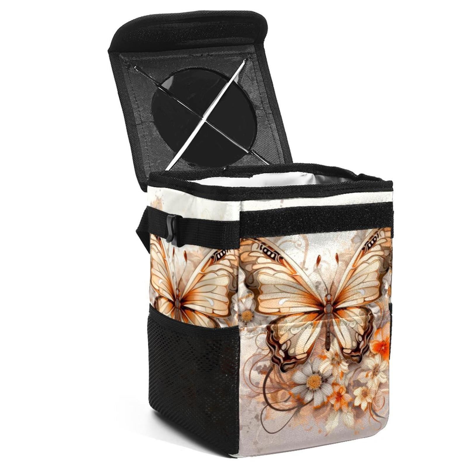 Butterfly Foldable Car Trash Bin Mini Trash Can with Lid, Leak-proof ...