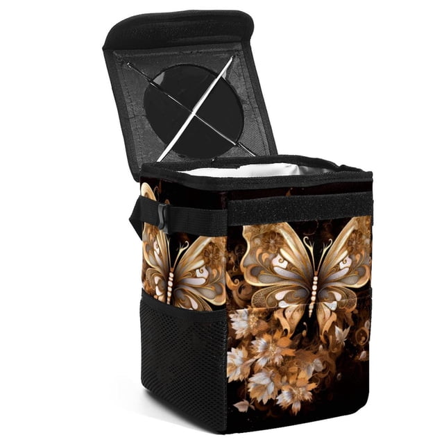 Butterfly Foldable Car Trash Bin with Lid, Leak-Proof Hanging Storage ...