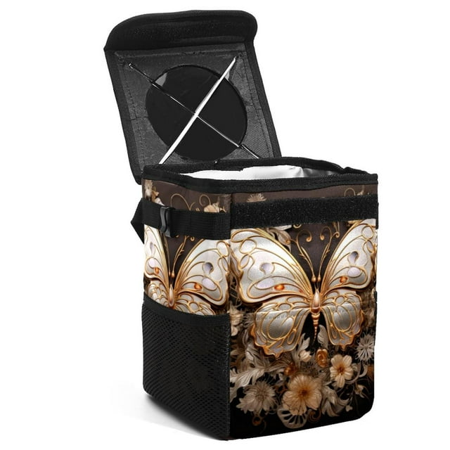 Butterfly Foldable Car Trash Can with Lid, Leak-Proof Car Trash Bin ...