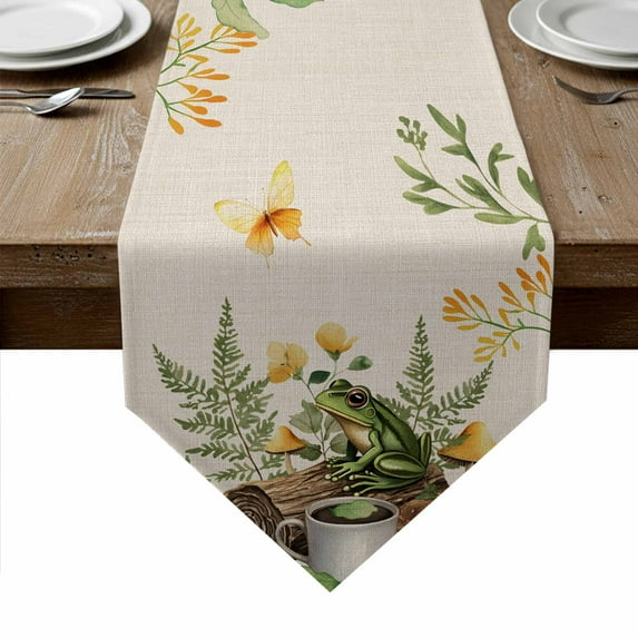 Butterfly Frog Table Runner Linen Burlap Table Runner 72 Inches Long ...