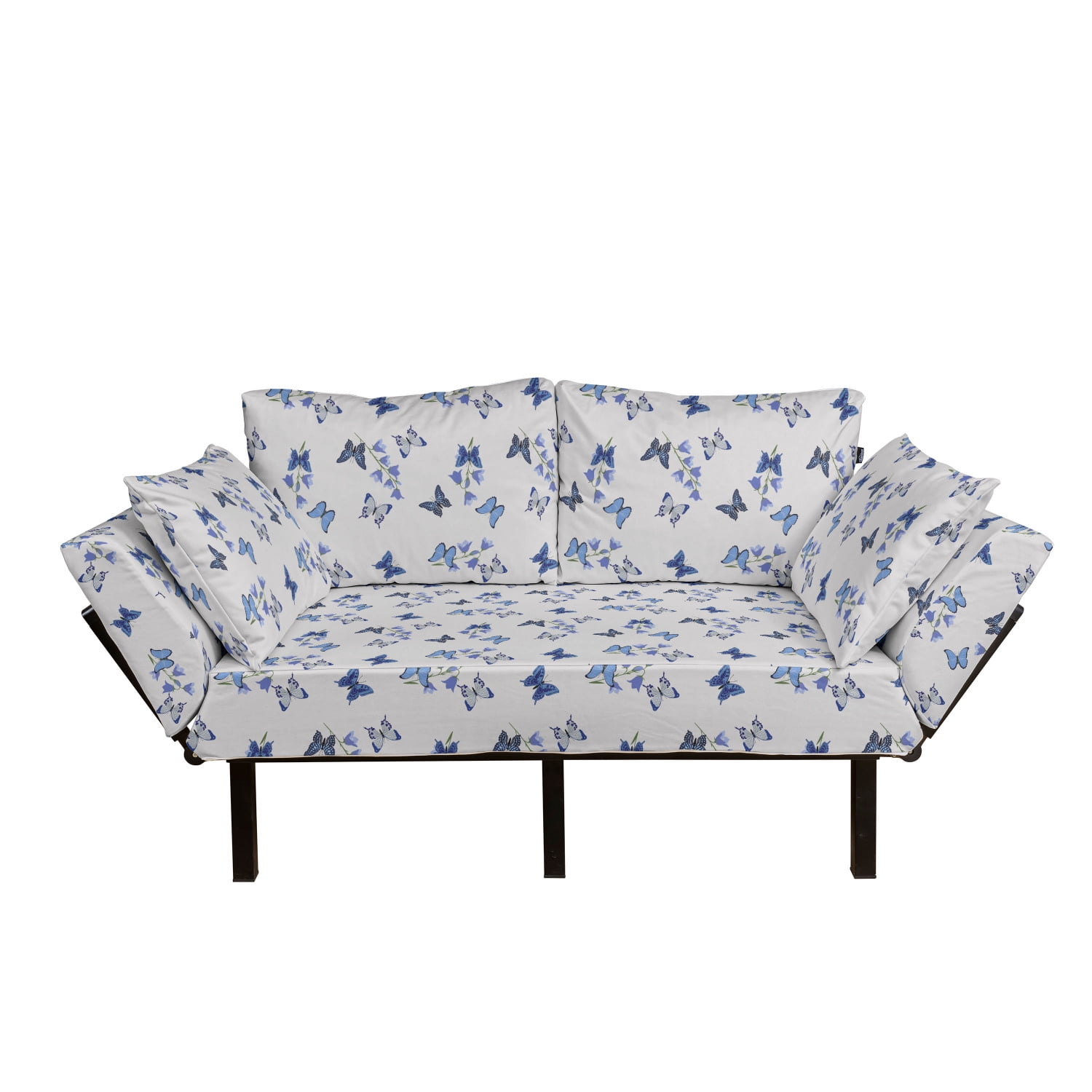 Butterfly Futon Couch, Bluebell Flowers and Flying Moth Insects on ...