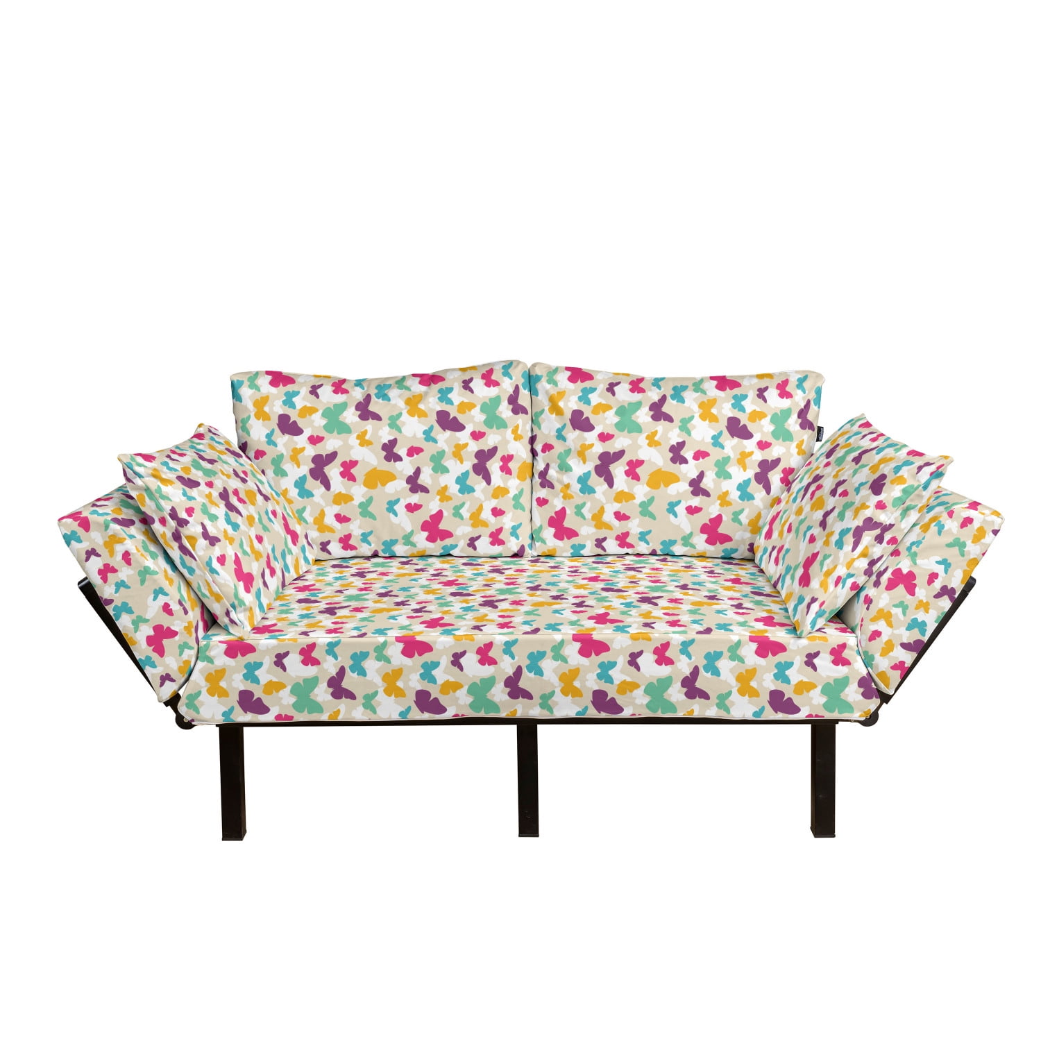 Butterfly Futon Couch, Colorful Flying Butterfly Silhouettes Fantasy ...
