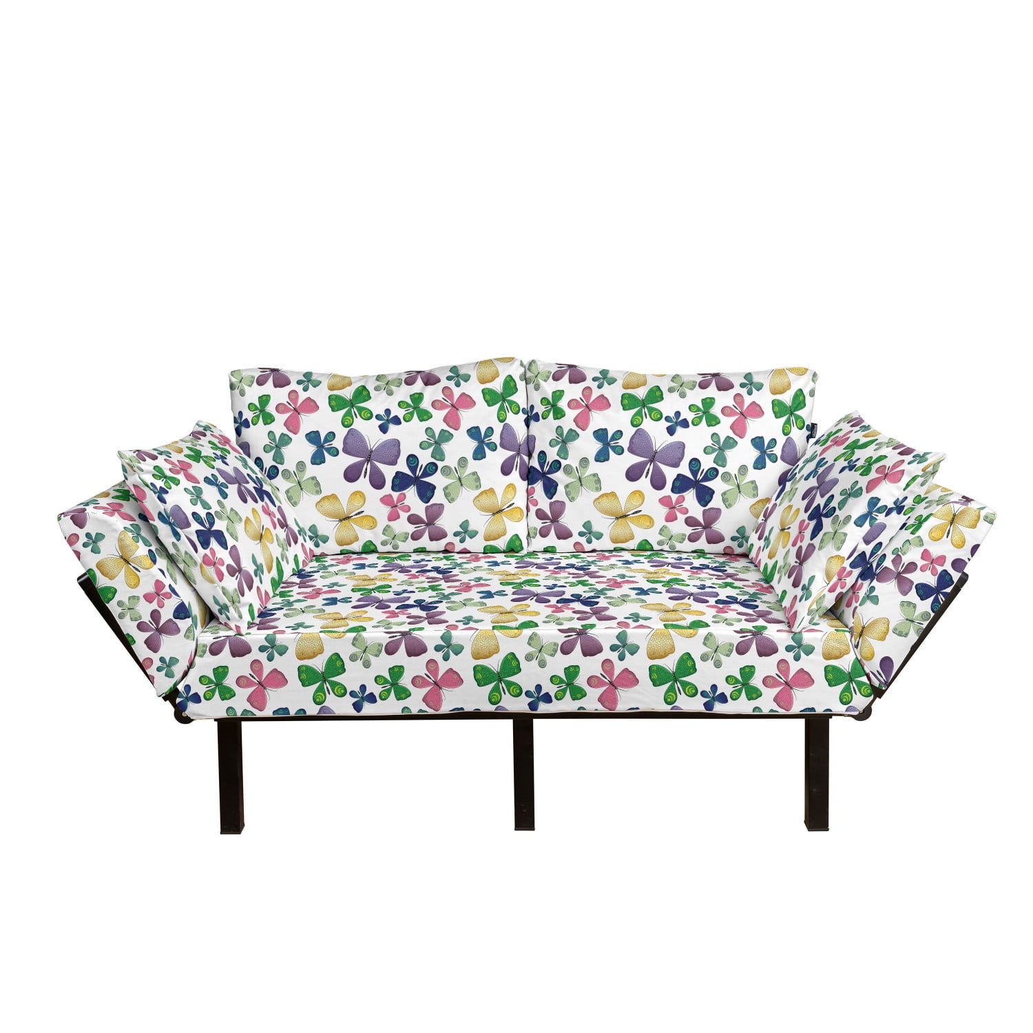 Butterfly Futon Couch, Colorful Spring Bugs Pattern Ornamental Wings ...