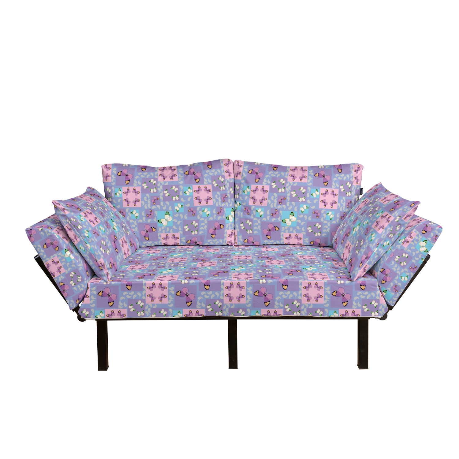 Butterfly Futon Couch, Springtime Theme Lively Colored Ornate in ...
