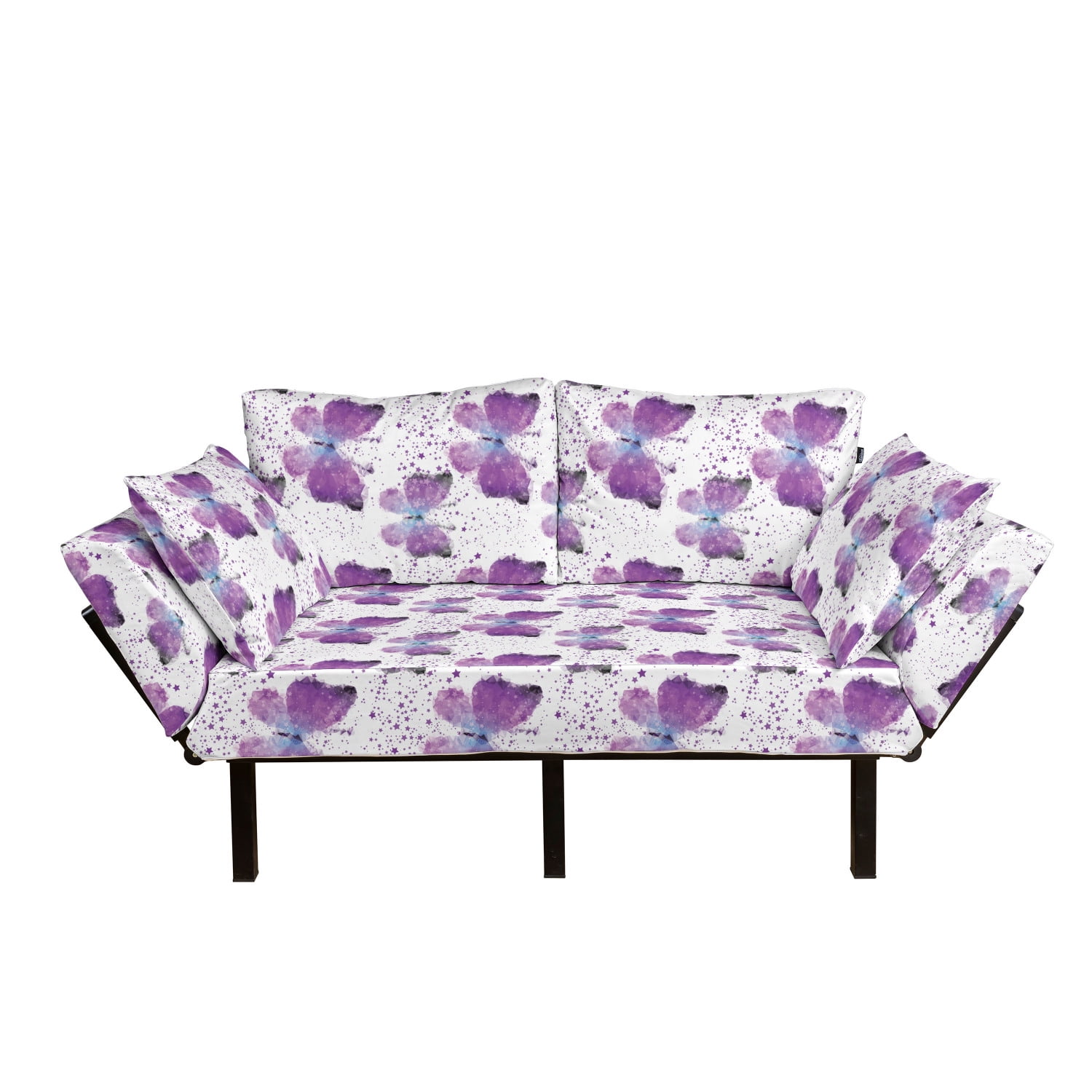 Butterfly Futon Couch, Surreal Star Patterned Background with Polygonal Butterflies Modern ...