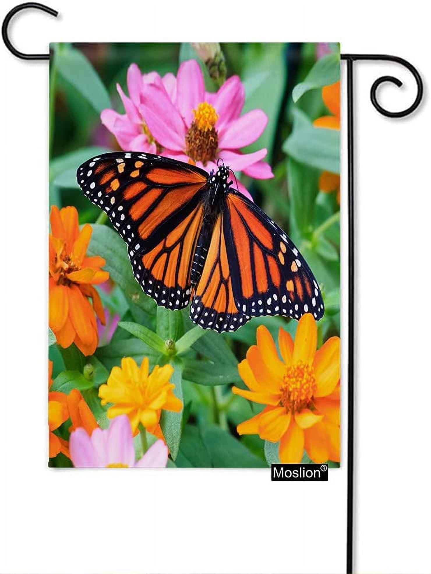 Butterfly Garden Flag 12x18 Inch Monarch Butterflies on Pink Yellow ...