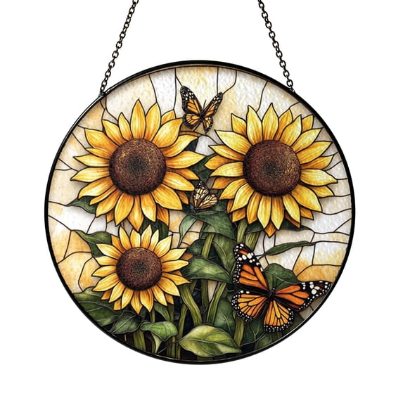 Butterfly Garden Scene Window Suncatcher, Decorative Stained Glass ...