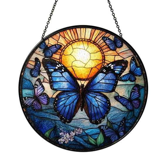 Butterfly Garden Sky Scene Window Suncatcher, Decorative Stained Glass ...
