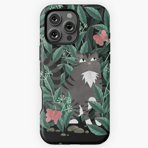 Butterfly Garden Tabby Cat Whimsical Art Phone Case Compatible iPhone 17 through 11 Pro Max ...