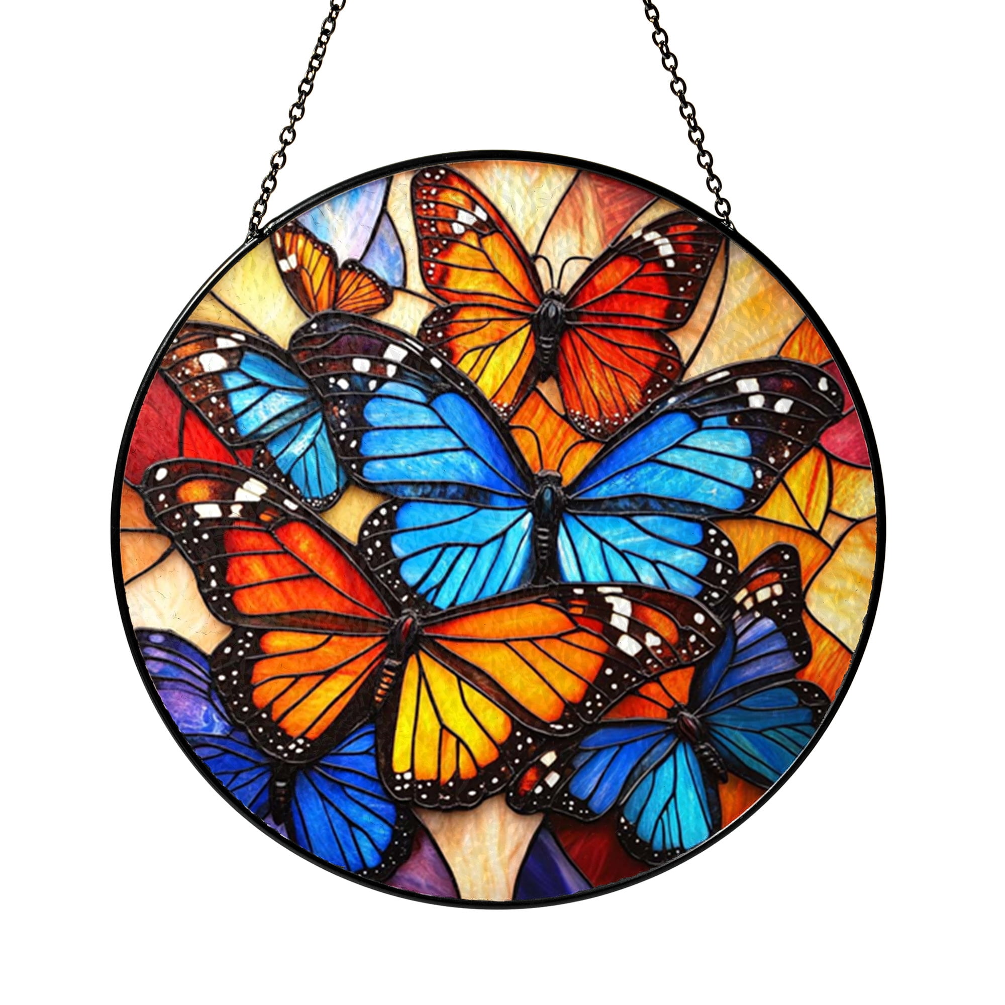 Butterfly Garden Window Hanging Suncatcher, Stained Glass Style Nature ...