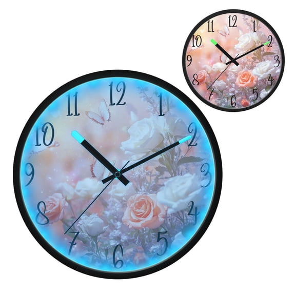 Butterfly Gardens Luminous Wall Clock with Sound-Activated LED 12-Inch ...