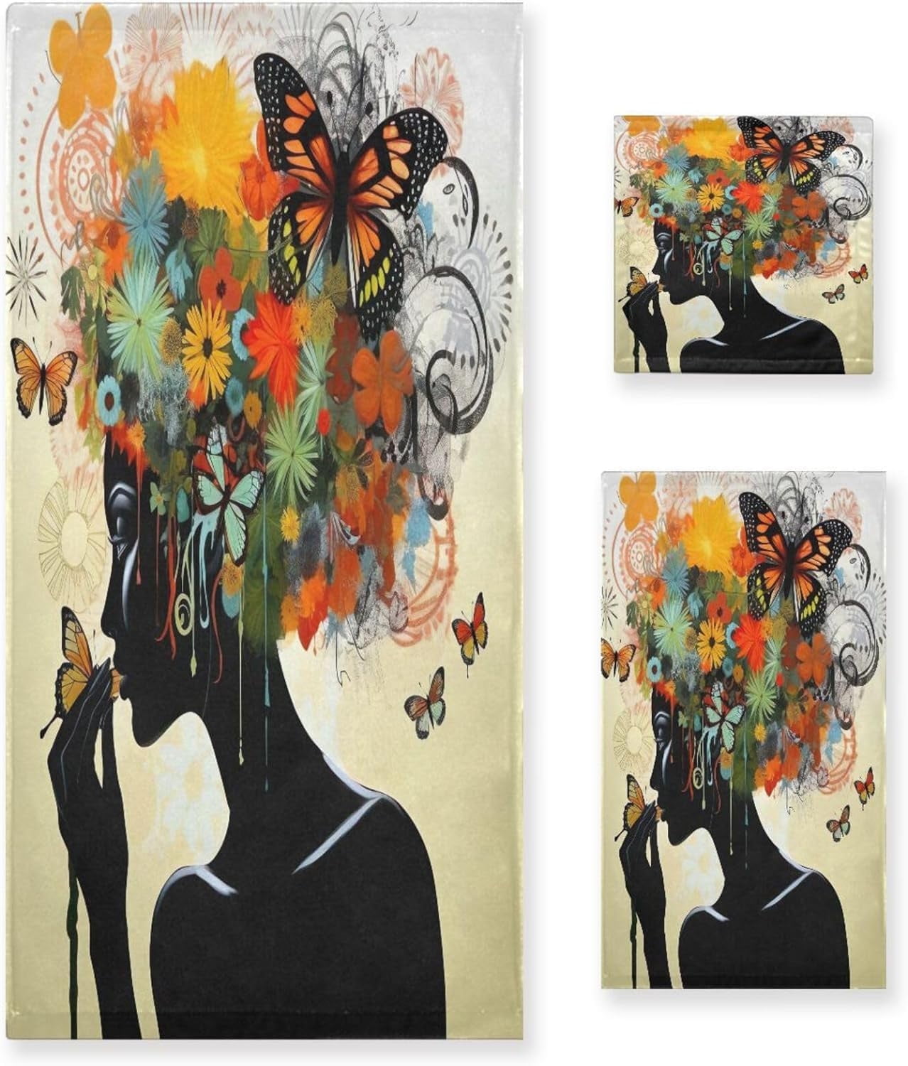 Butterfly Girl Towels 3 Pack Bath Towels for Bathroom Set Soft Cotton ...