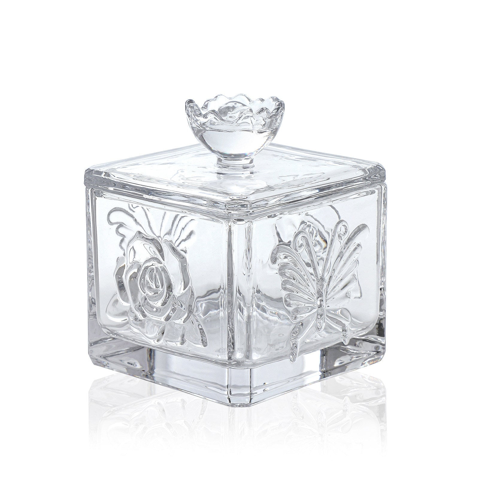 Embossed Glass Candy Jar with Lid set of 2 Colorful Decorative Jewelry ...