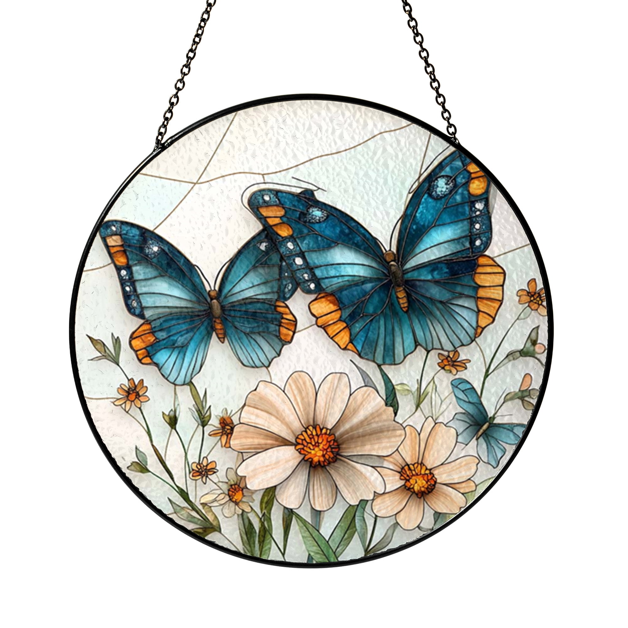 Butterfly Glass Style Window Decor with Blue Wing Design, Decorative ...