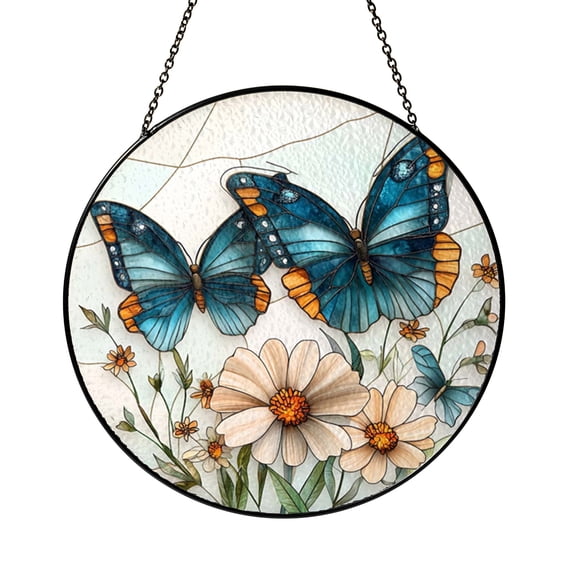 Butterfly Glass Style Window Decor with Blue Wing Design, Decorative ...