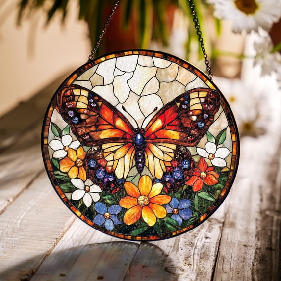 Butterfly Glass Suncatcher: Colorful Window Hanging, Garden Decor ...
