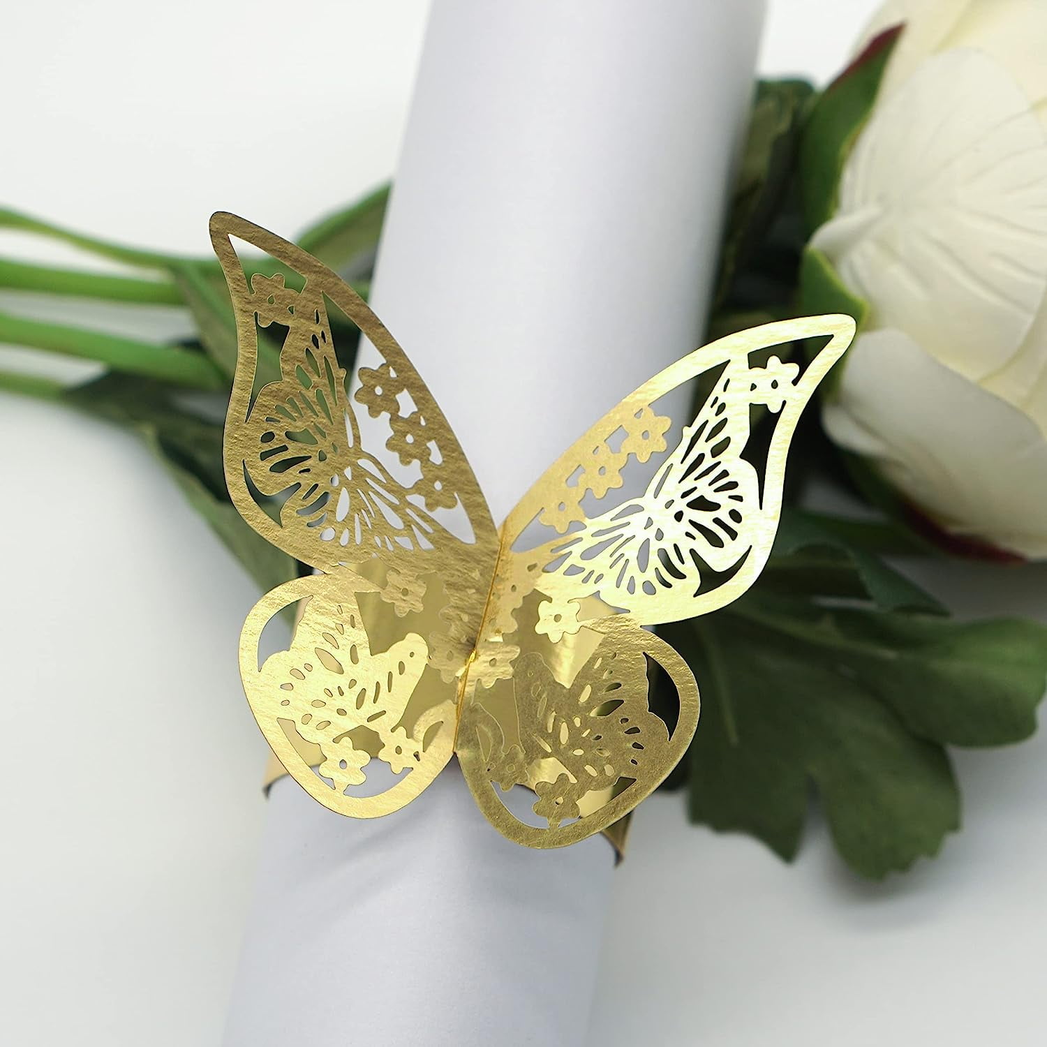 Butterfly Gold Paper Napkin Rings Set of 100 pcs，3D Laser Cut Foil ...