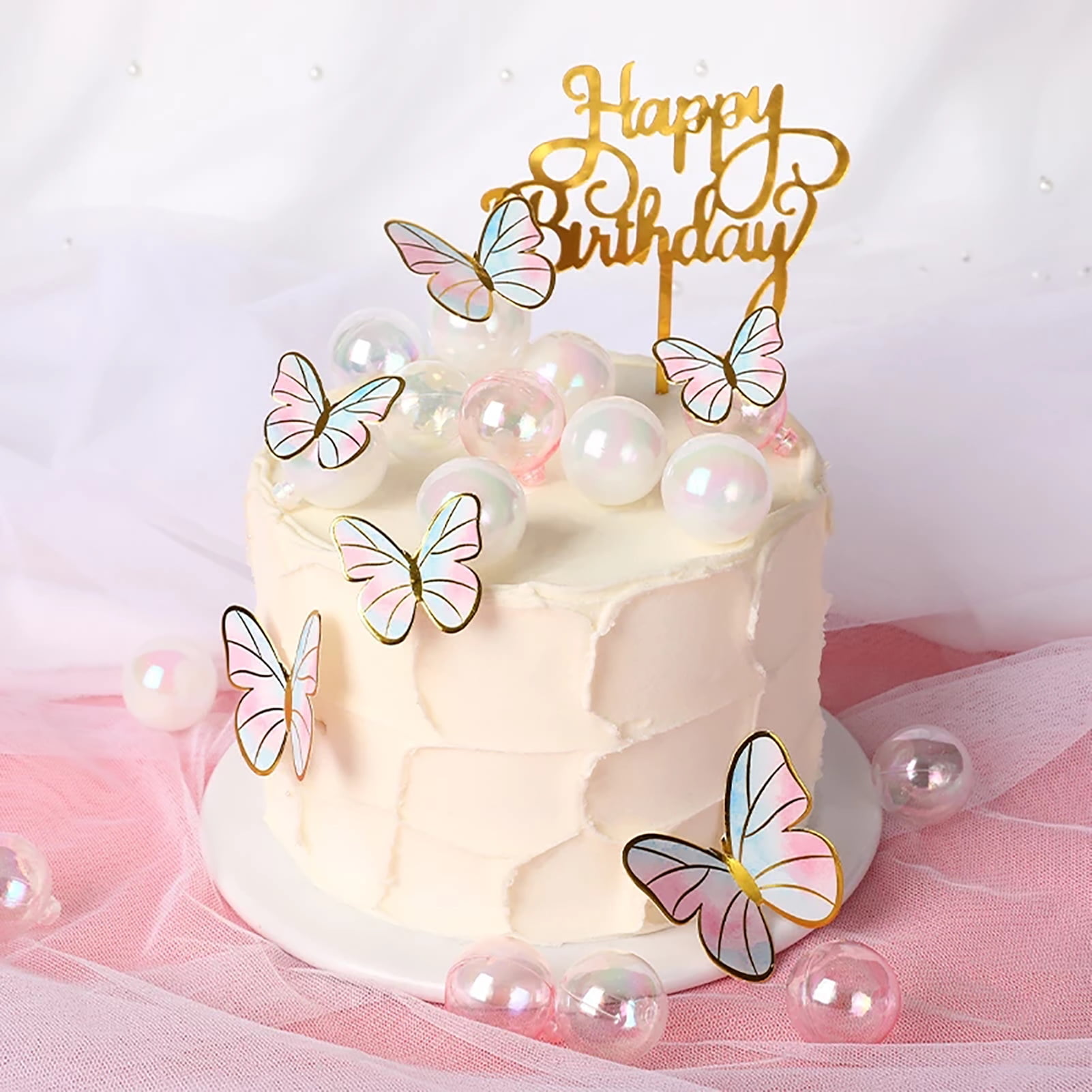 Butterfly Golden Happy Birthday Cake Toppers, by KGJQ (10 Count ...