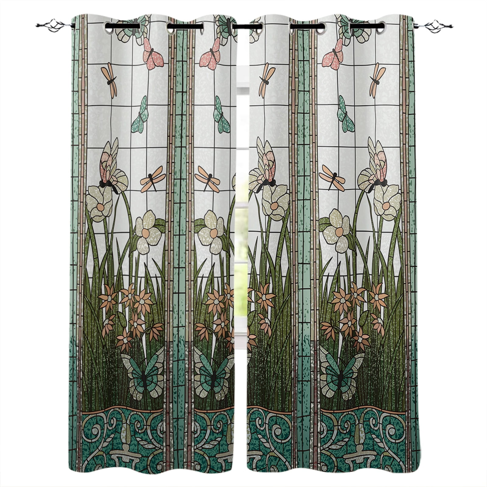 Butterfly Green Leaves StWindow Curtains for Living Room Bedroom ...