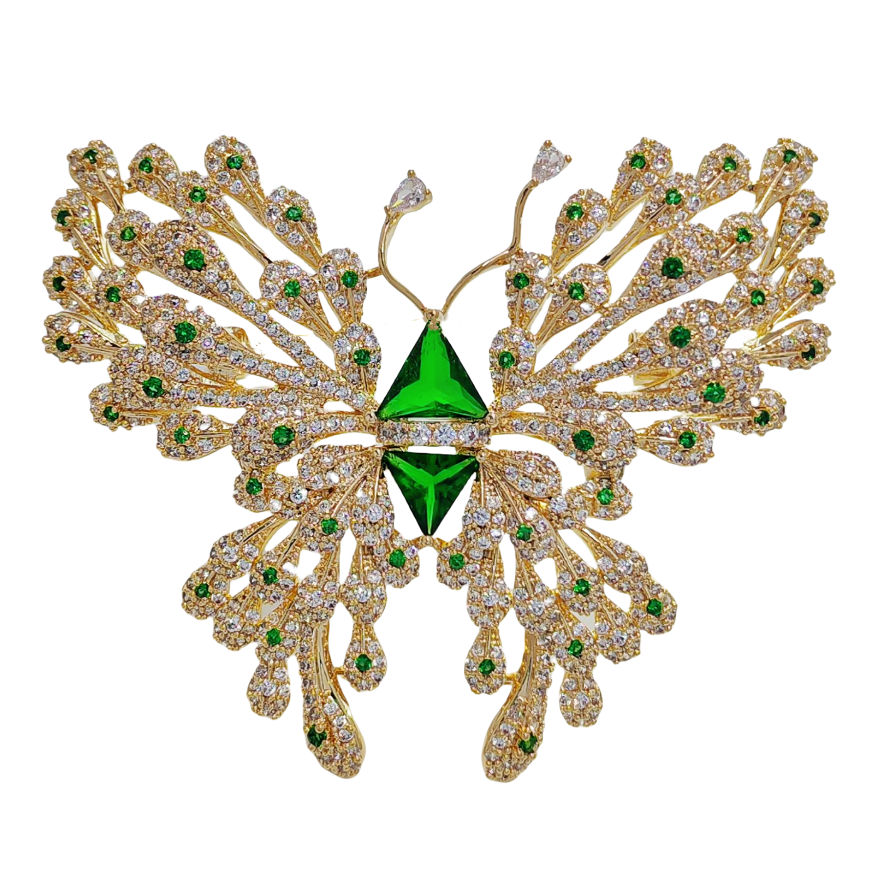 Butterfly Green, White Peacock Feather Inspired Wings Brooch Pin, Gold ...